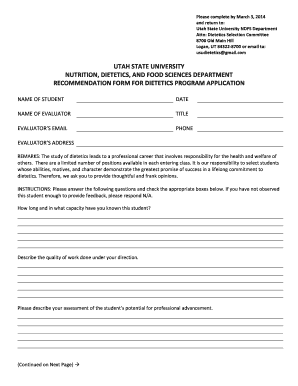 Fillable Online ndfs usu Recommendation Form 2014 DWdocx Fax Email ...