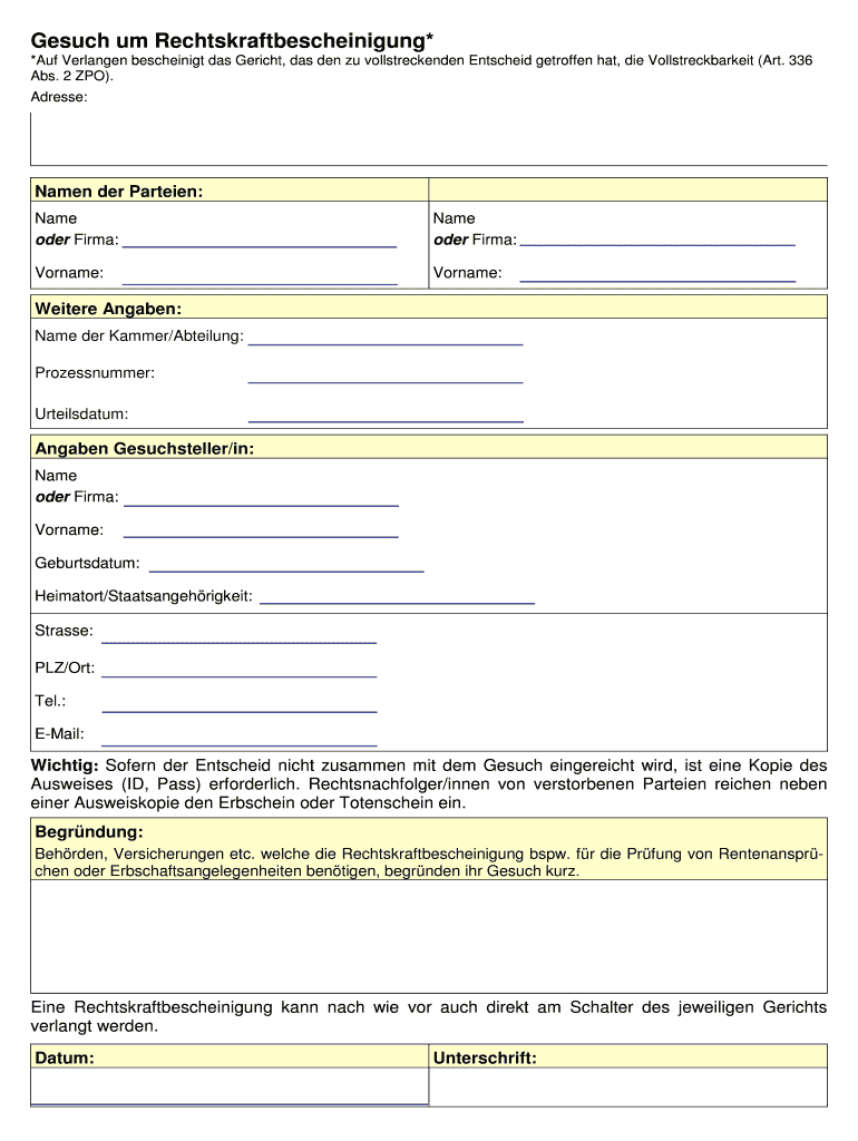Ausfüllbar Online gerichte-zh Gesuch um Rechtskraftbescheinigung Fax ...