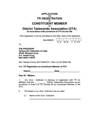 Fillable Online OF District Taekwondo Association DTA Fax Email Print ...