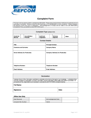 Fillable Online Complaint Form - Refcom Fax Email Print - pdfFiller
