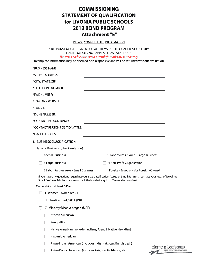 Fillable Online COMMISSIONING STATEMENT OF bb - Bid4Michigan Fax Email ...