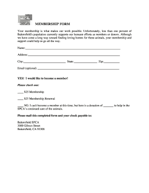 Fillable Online bakersfieldspca Membership form - Bakersfield SPCA ...
