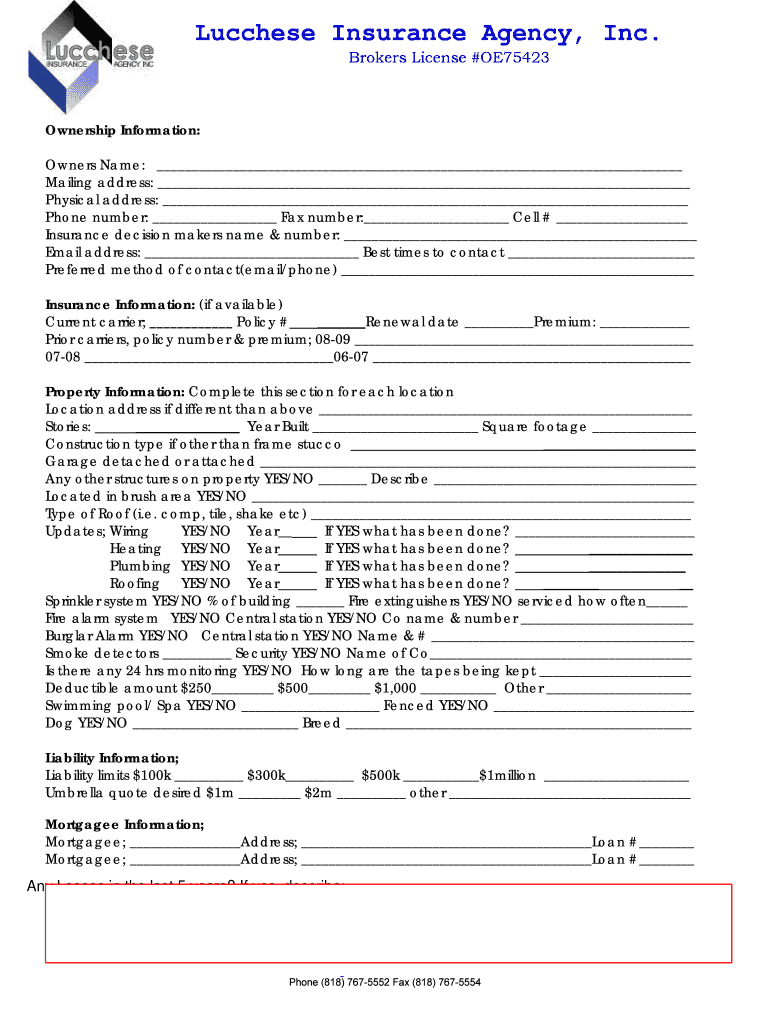 Fillable Online Restaurant / Nightclub Questionnaire Fax Email Print ...