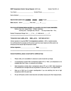 Fillable Online NMR Temperature Control Set-up Request Fax Email Print ...