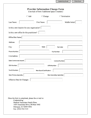 Fillable Online Provider Information Change Form - mahealthcarecom Fax ...