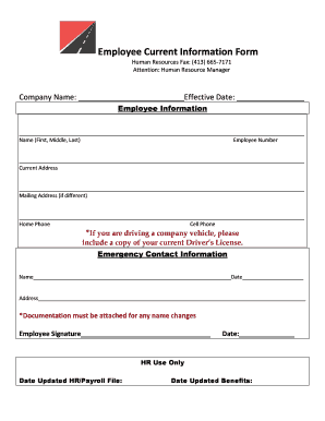 Fillable Online Employee Current Information Form - asmgcom Fax Email ...