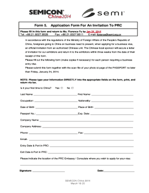 Fillable Online Form 5-Application Form For An Invitation To PRC ...