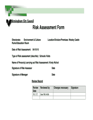 Fillable Online Risk Assessment Form - Schools Liaison Service Fax ...