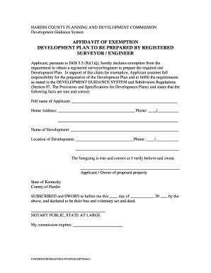 Fillable Online AFFIDAVIT OF EXEMPTION DEVELOPMENT PLAN TO BE PREPARED ...