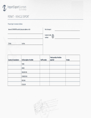 Fillable Online PERMIT VEHICLE EXPORT - Import Export License Fax Email ...