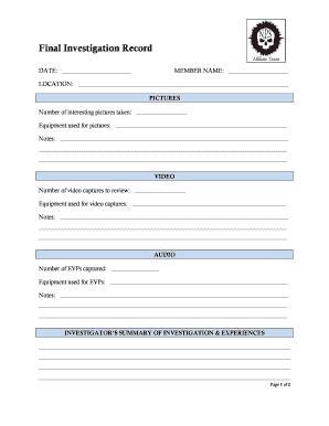 Fillable Online national-paranormal-society Final Investigation Record ...