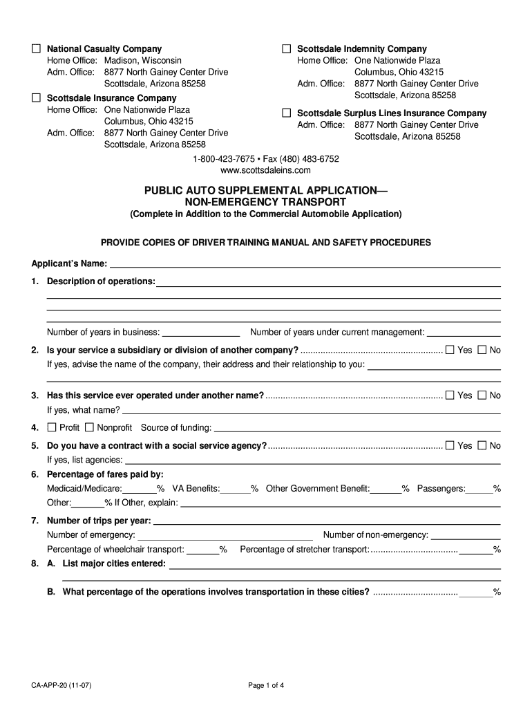 Fillable Online PUBLIC AUTO SUPPLEMENTAL APPLICATION NON-EMERGENCY ...