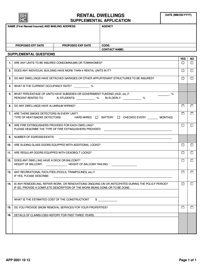 Fillable Online RENTAL DWELLINGS SUPPLEMENTAL APPLICATION Fax Email ...