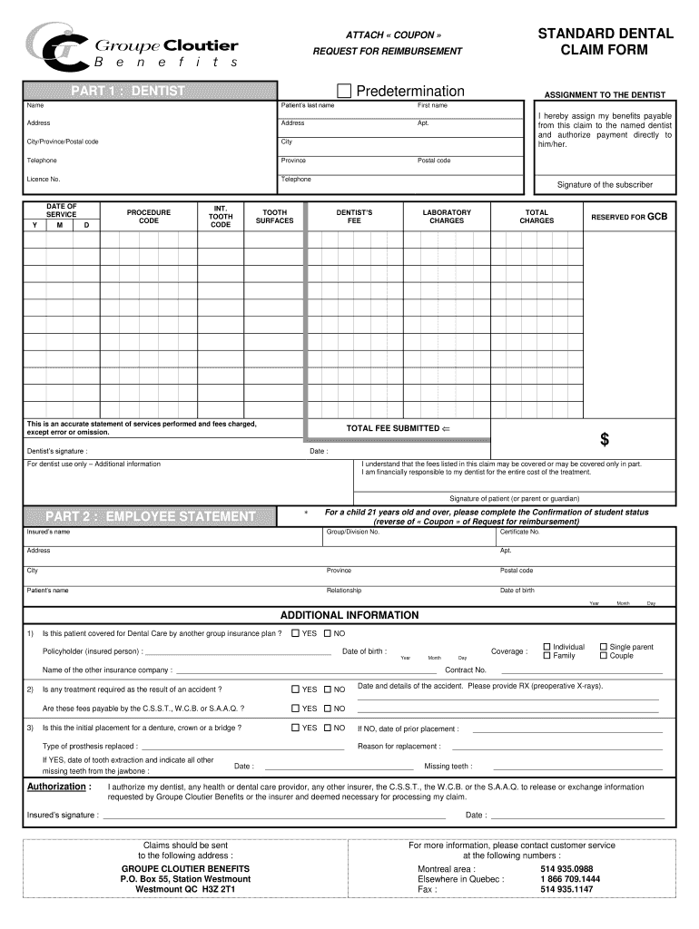Fillable Online PART 1 DENTIST Predetermination ASSIGNMENT TO THE ...