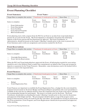 Fillable Online Troop 283 Event Planning Checklist Fax Email Print ...