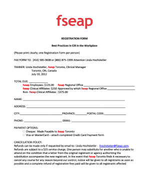 Fillable Online REGISTRATION FORM Best Practices in CIR in the ...