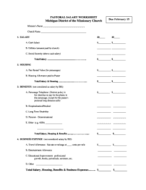 Fillable Online PASTORAL SALARY WORKSHEET - mcmichiganorg Fax Email ...