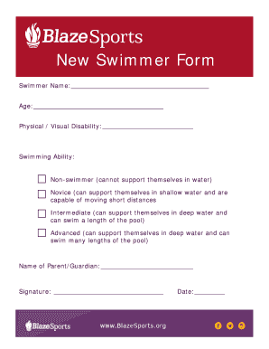 Fillable Online New Swimmer Ability Form - blazesportsorg Fax Email ...