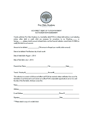 Fillable Online ACH DIRECT DEBIT OF TUITION PAYMENT AUTHORIZATION ...