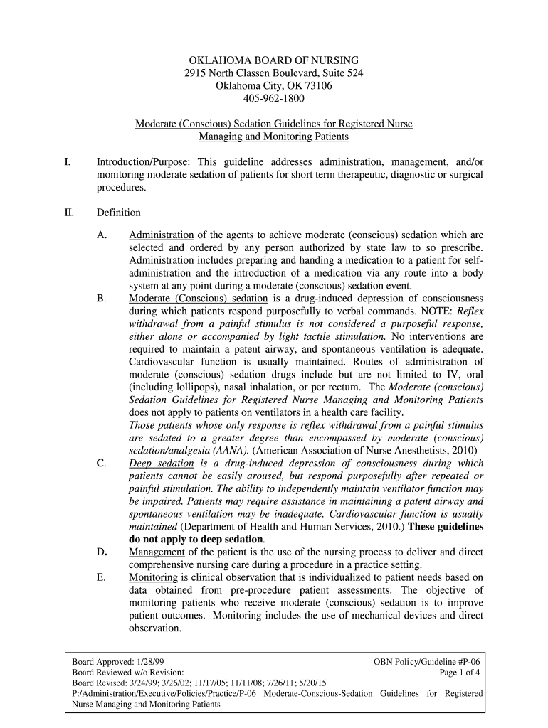 Fillable Online Moderate (Conscious) Sedation Guidelines for Registered ...