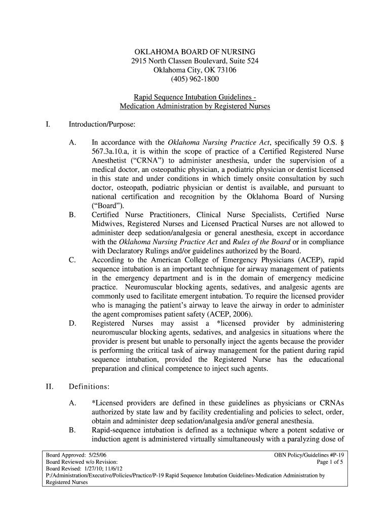 Fillable Online Rapid Sequence Intubation Guidelines Medication ...