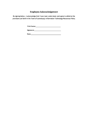 Fillable Online lunenburgma Employee Acknowledgement - lunenburgmagov ...