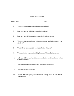 Fillable Online Medical Concern form - fenwickfriarscom Fax Email Print ...