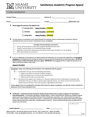 Fillable Online Satisfactory Academic Progress Appeal - Miami University Fax Email Print - pdfFiller