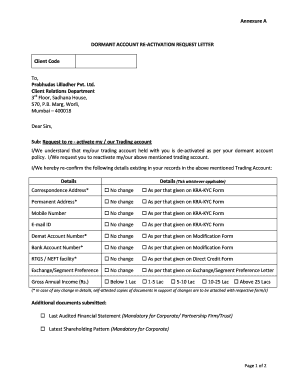 Fillable Online DORMANT ACCOUNT RE-ACTIVATION REQUEST LETTER Fax Email ...