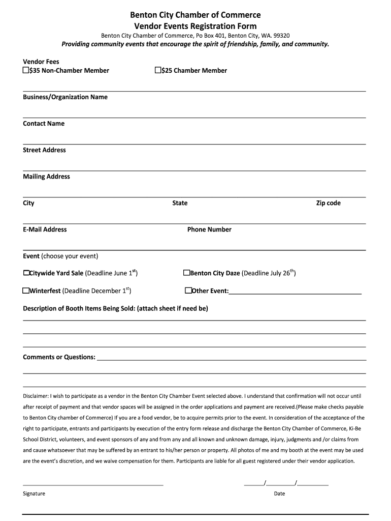 Fillable Online bentoncitychamber Benton City Chamber of Commerce ...