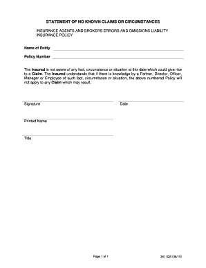 Fillable Online STATEMENT OF NO KNOWN CLAIMS OR CIRCUMSTANCES Fax Email ...