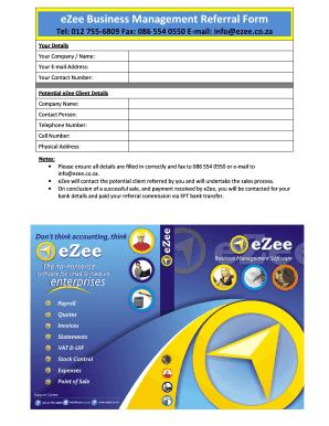 Fillable Online EZee Business Management Referral Form Fax Email Print ...