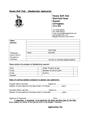 Fillable Online Hessle Golf Club Application Form Fax Email Print ...