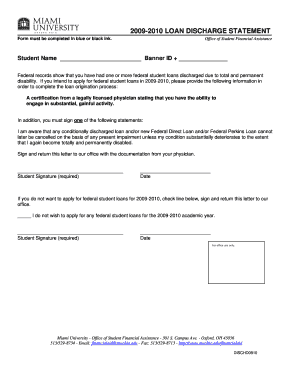 Fillable Online 20092010 LOAN DISCHARGE STATEMENT Form must be ...