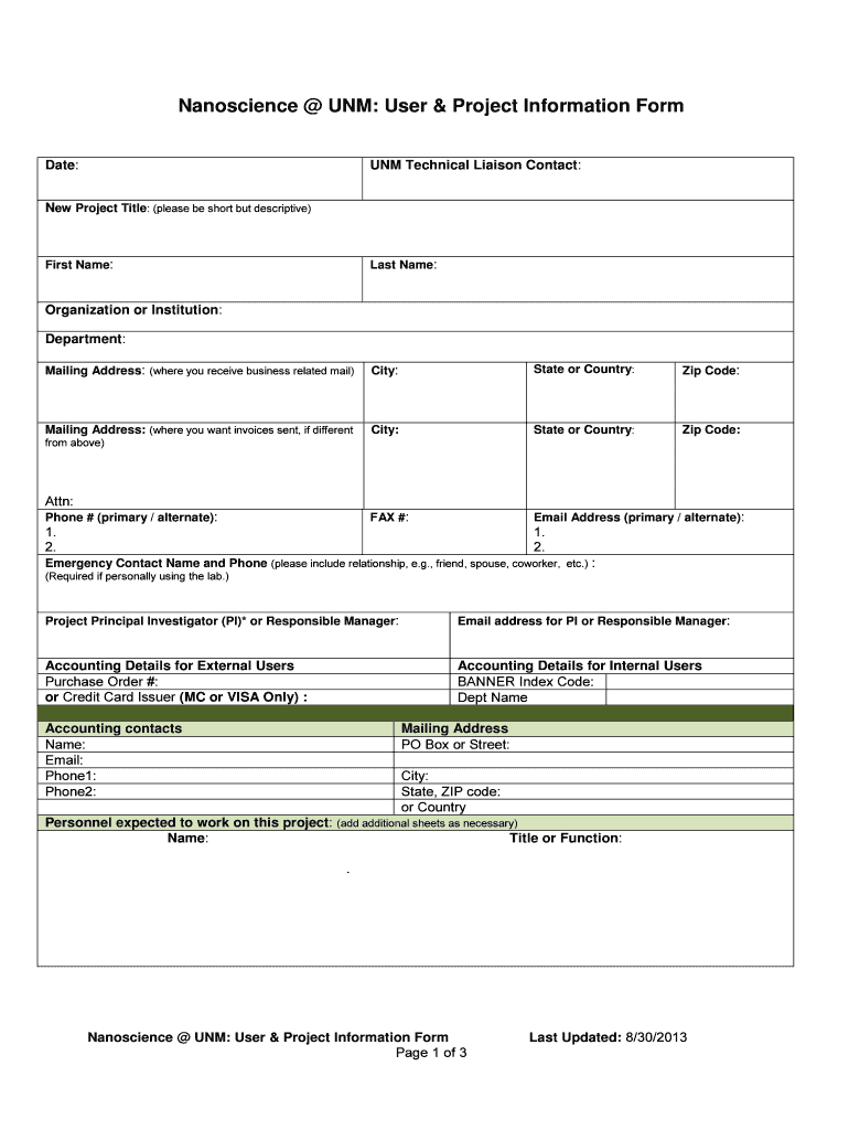 Fillable Online chtm unm Nanoscience at UNM User & Fax Email Print ...