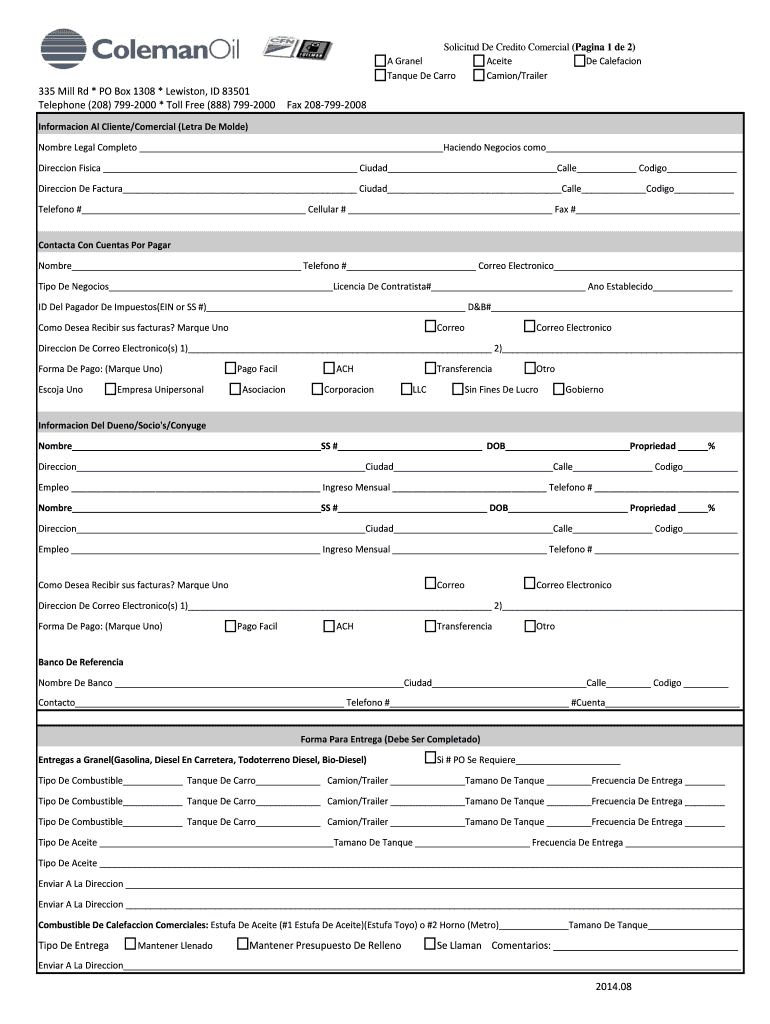 Fillable Online Box ID Telephone Toll Free 2000 Fax - Coleman Oil Fax Email Print - pdfFiller