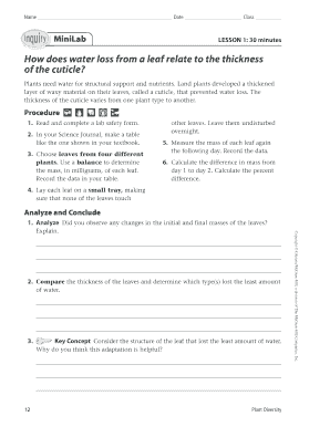 Fillable Online How does water loss from a leaf relate to the thickness ...