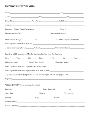 Fillable Online EMPLOYMENT APPLICATION - Jasmine Salon amp Spa Fax ...