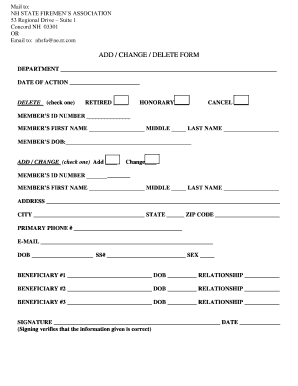 Fillable Online nhsfa ADD CHANGE DELETE FORM Fax Email Print - pdfFiller