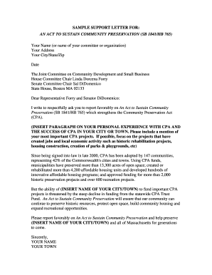 Fillable Online communitypreservation SAMPLE SUPPORT LETTER FOR ...