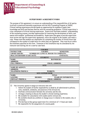 Fillable Online cep education nmsu Supervisory Agreement Form - Counseling Educational ...