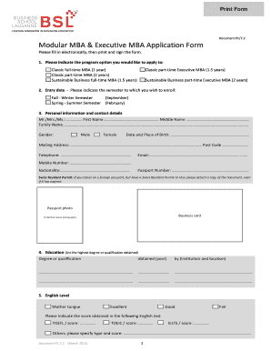 Fillable Online bsl-lausanne Modular MBA Executive MBA Application Form ...