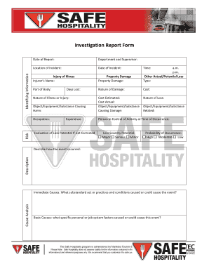 Fillable Online Investigation Report Form - safehospitalitycom Fax Email Print - pdfFiller