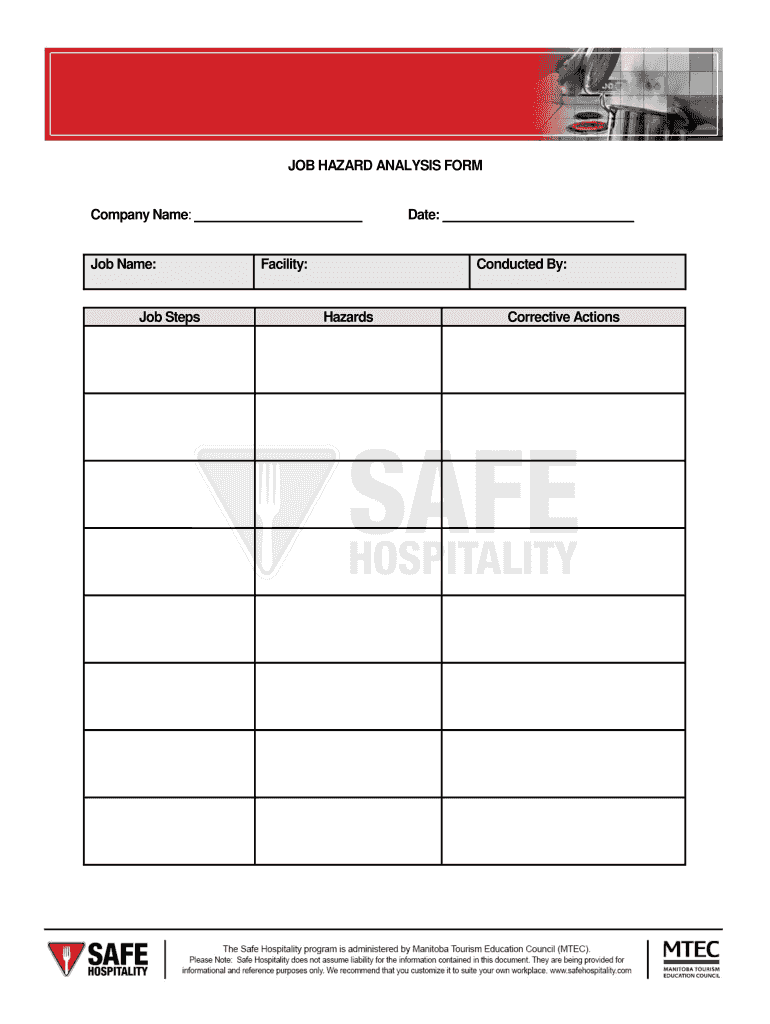 Fillable Online JOB HAZARD ANALYSIS FORM Company Name Date Job Name Fax ...
