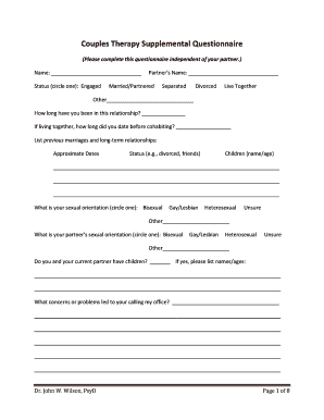 Fillable Online Couples Therapy Supplemental Questionnaire Fax Email ...