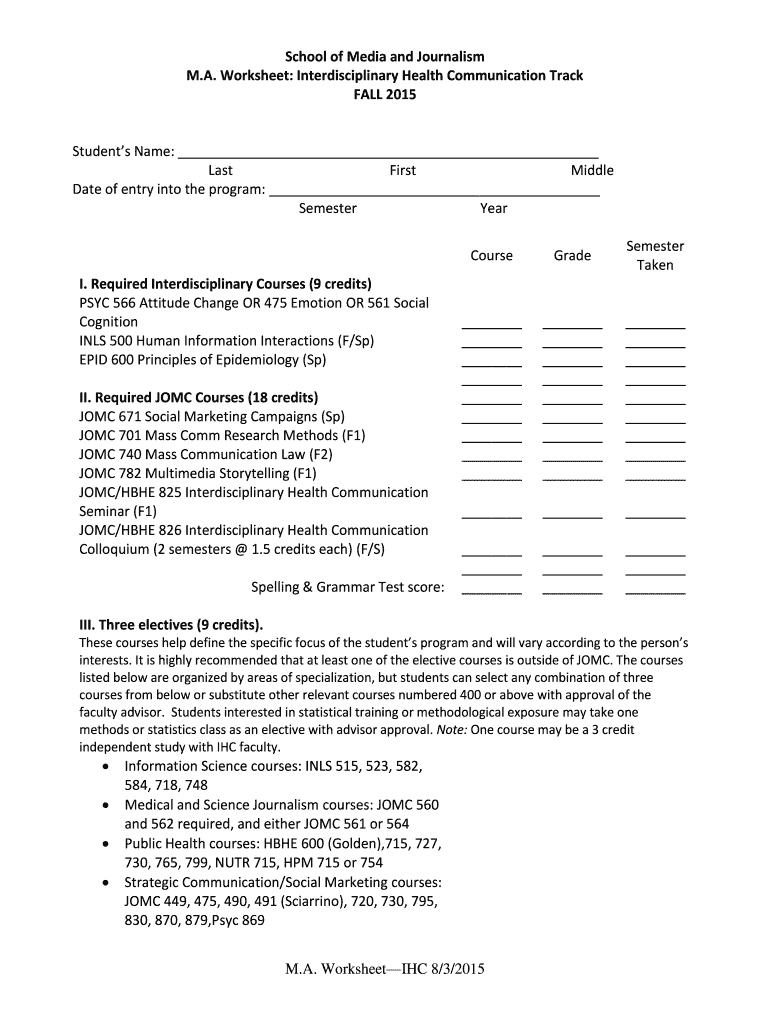 Fillable Online jomc unc Worksheet PDF - UNC School of Media and ...