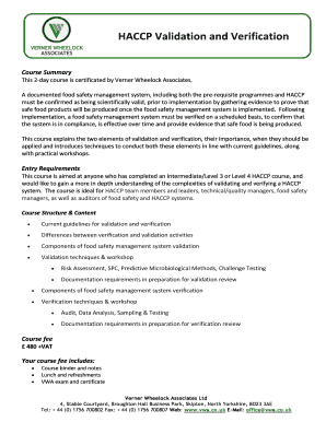 Fillable Online HACCP Validation and Verification - HACCP Training ...