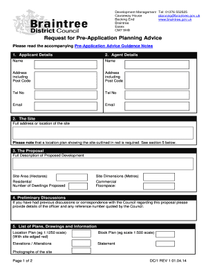 Fillable Online braintree gov Request for Pre-Application Planning ...