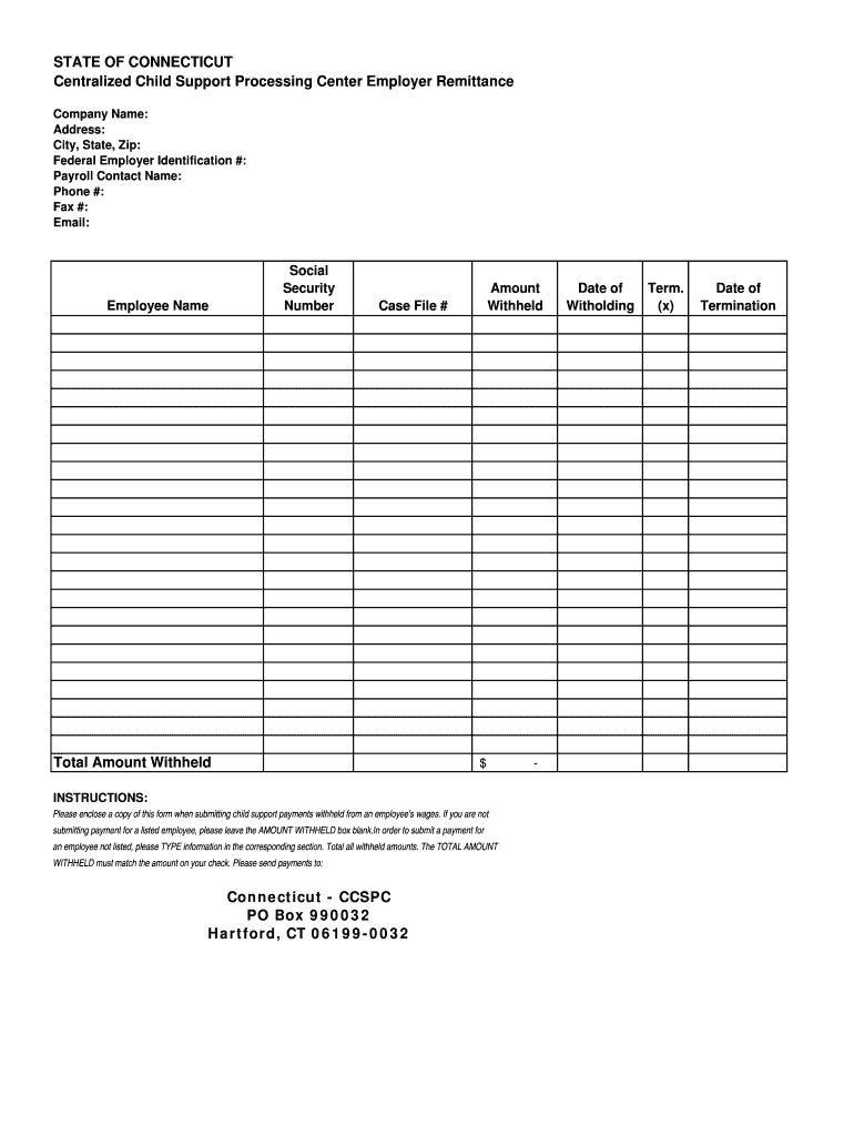 Fillable Online STATE OF CONNECTICUT Centralized Child Support ...