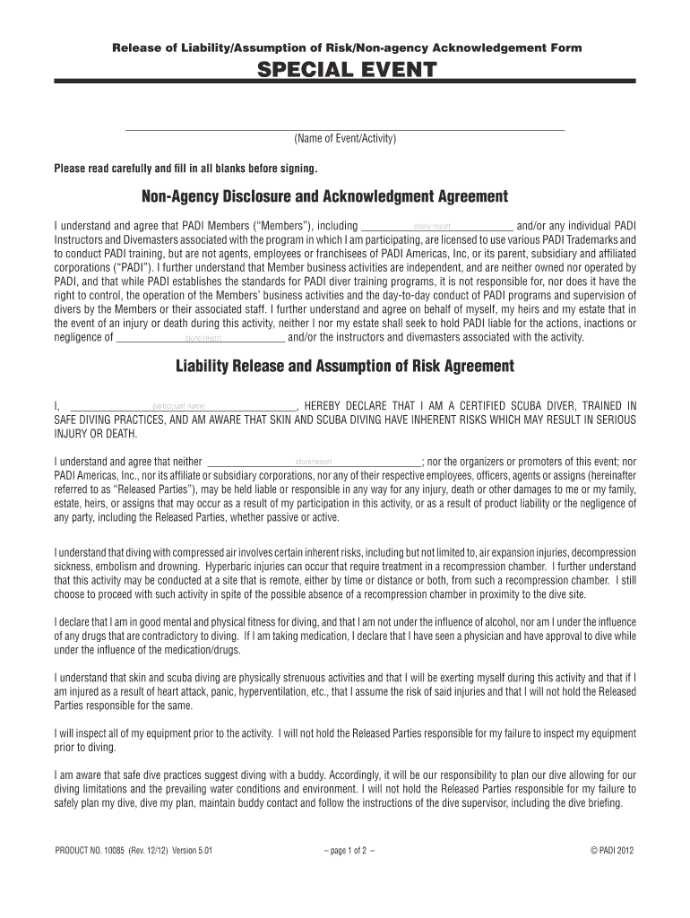 Fillable Online Special Event Liability Release and Assumption of Risk ...